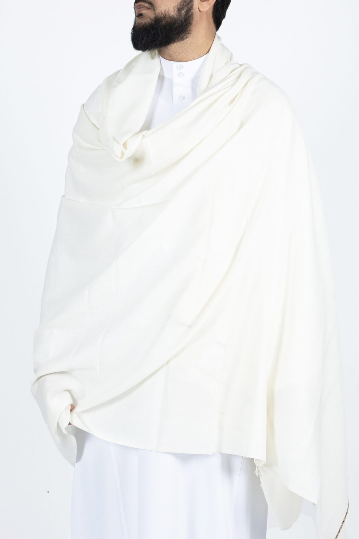 Premium 100% Wool Shawl – Ivory - alqamees